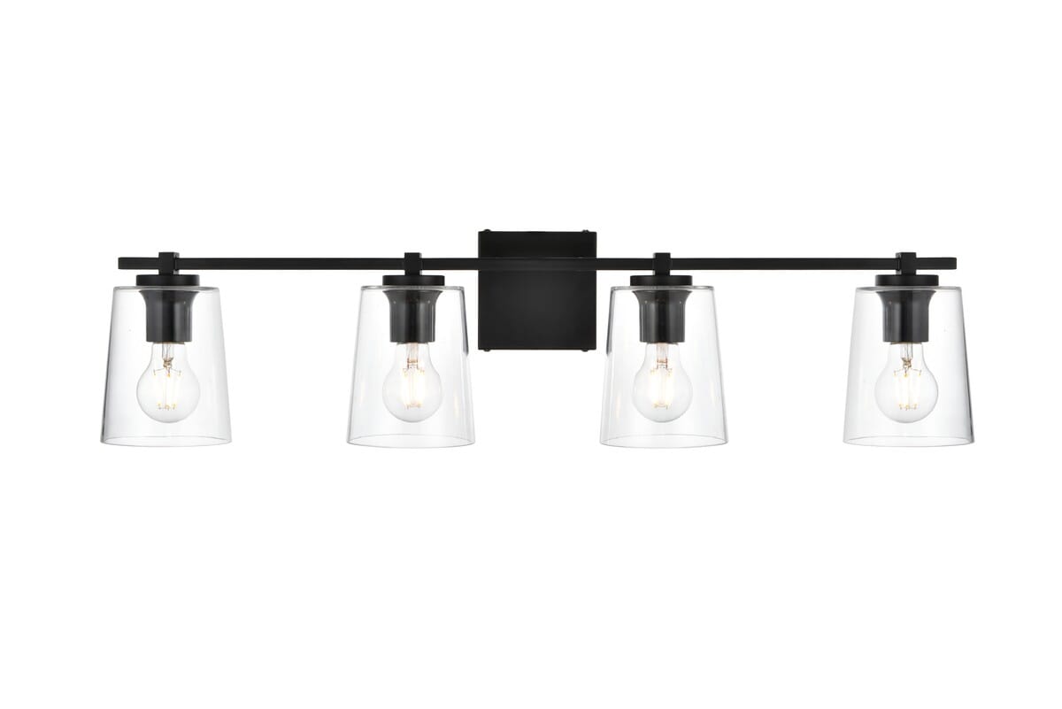 Kacey 4-Light Bathroom Vanity Light Sconce in Black and Clear - LightsOnline.com