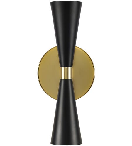 Milo 2-Light 12" Wall Sconce in Black and Vintage Brass - LightsOnline.com