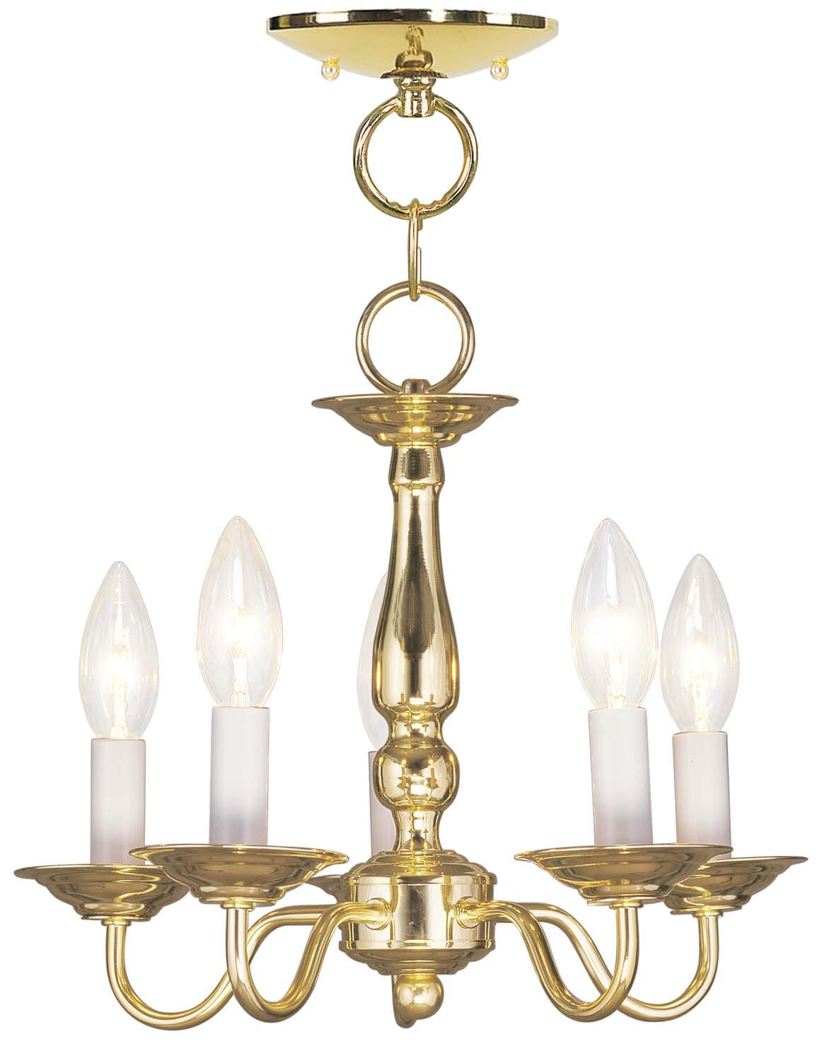 Williamsburgh 5-Light Mini Chandelier with Ceiling Mount in Polished Brass - LightsOnline.com