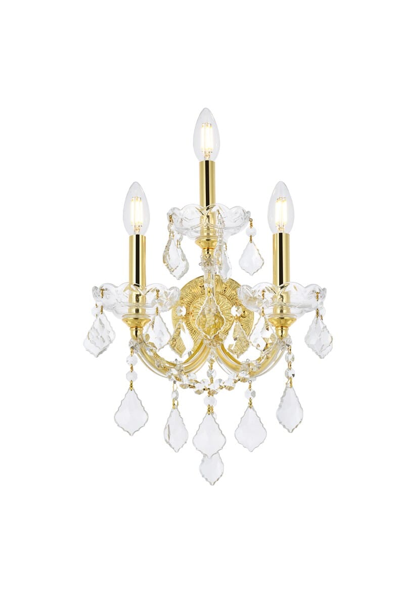 Gold Three Light Wall Sconce from the Maria Theresa Collection - LightsOnline.com