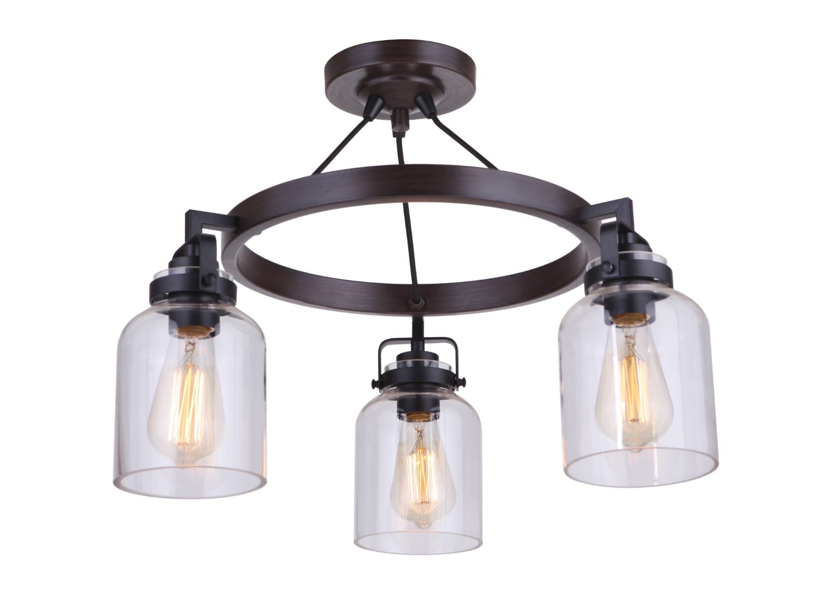 Flat Black Dark Teak Three Light Semi Flush Mount from the Foxwood Collection - LightsOnline.com