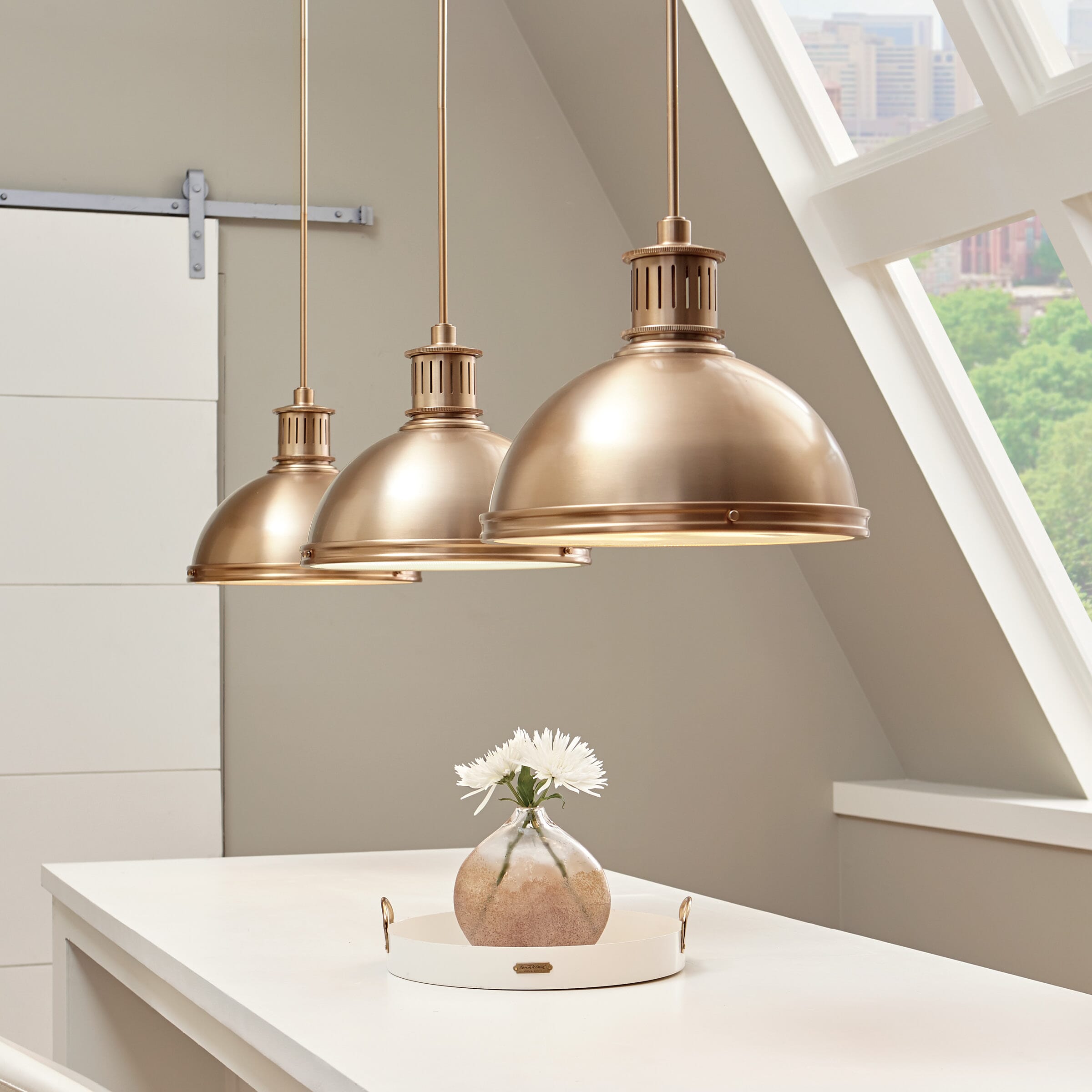 Satin Brass Two Light Pendant from the Pratt Street Metal Collection ...