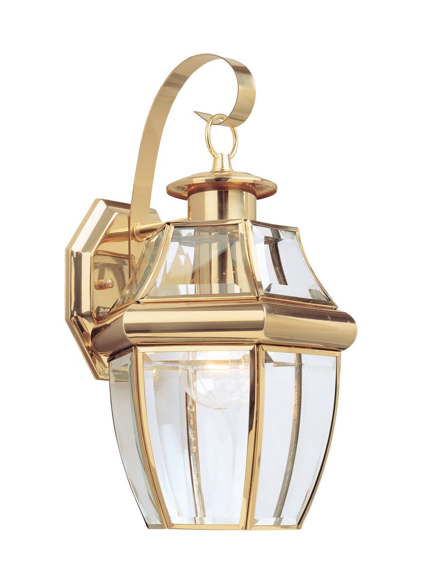Polished Brass One Light Outdoor Wall Lantern from the Lancaster Collection - LightsOnline.com