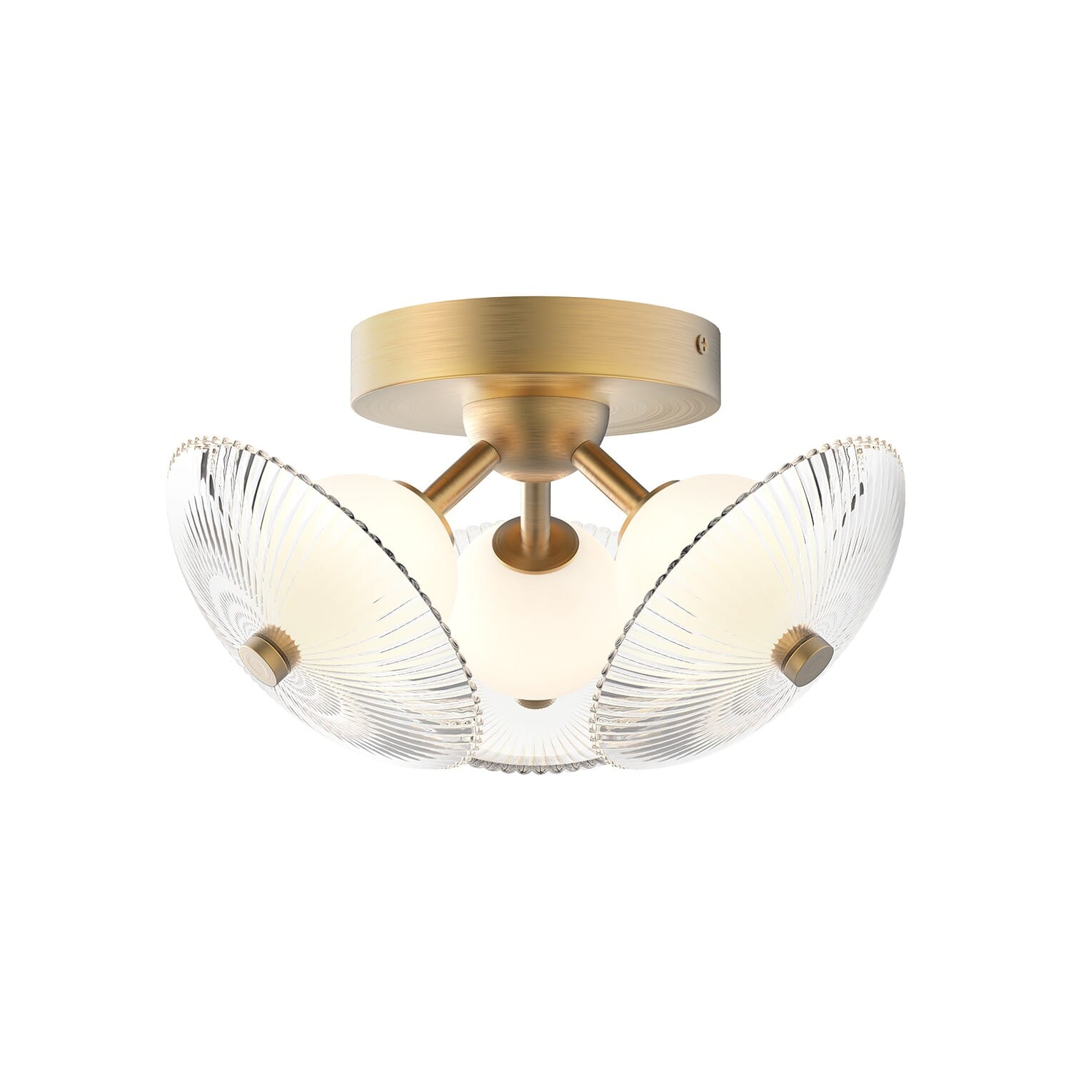 Brushed Gold Clear Ribbed Glass LED Flush Mount from the Hera Collection - LightsOnline.com